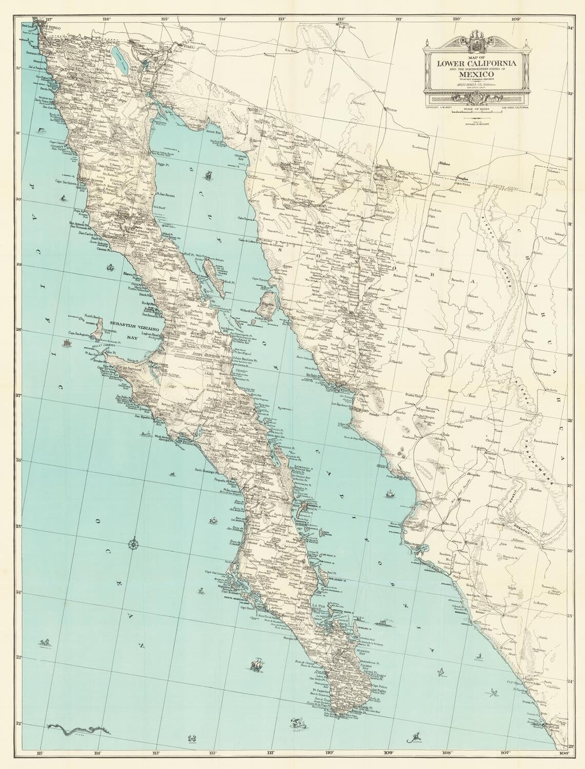 Old Map of Lower California Northwestern States of Mexic - Etsy UK