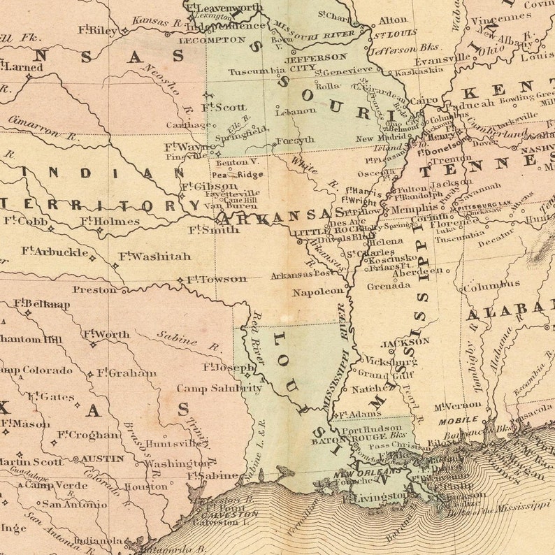 Old military map of The United States Forts 1864 antique | Etsy