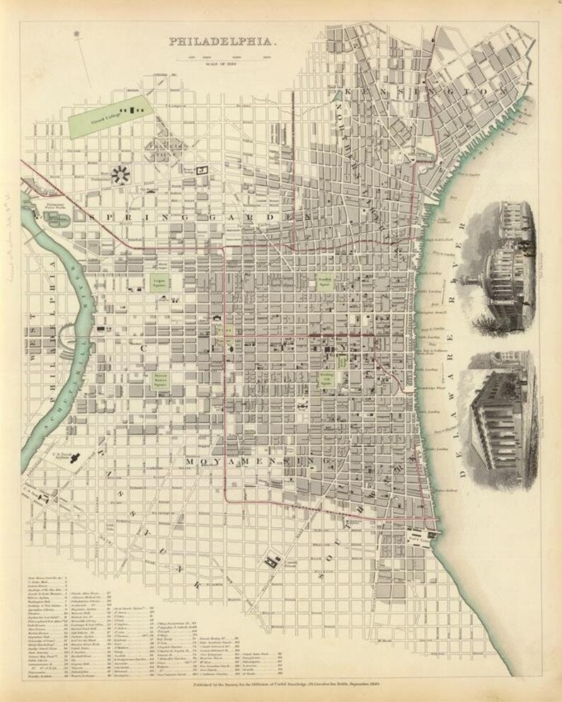 Old Map of Philadelphia 1840 City Plan Antique Map Fine | Etsy