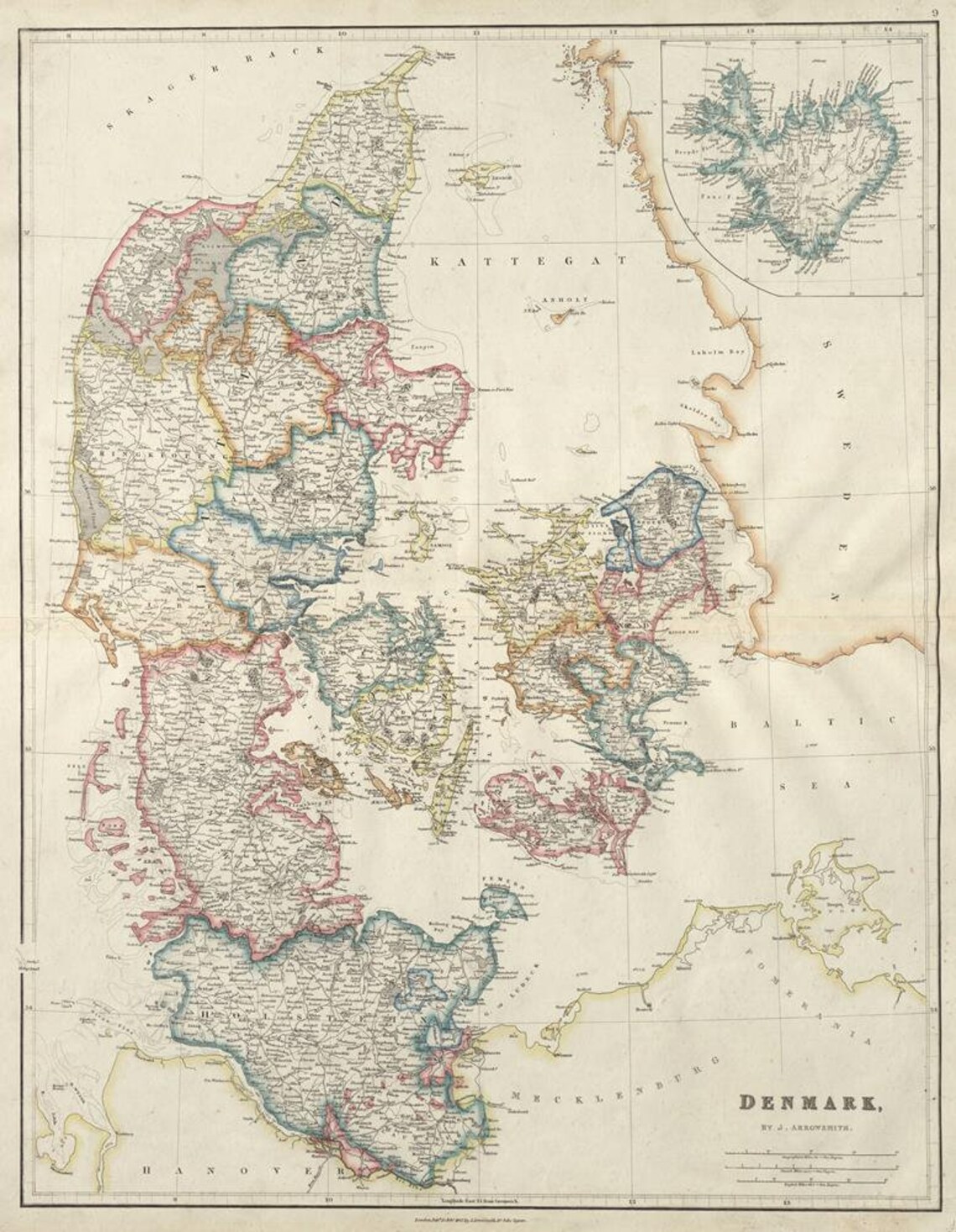 Antique Map of Denmark 1842 Old Map Rare Map Fine | Etsy