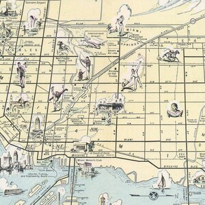 Old Pictorial Map of Greater Miami, Florida, 1951, Fine Reproduction ...