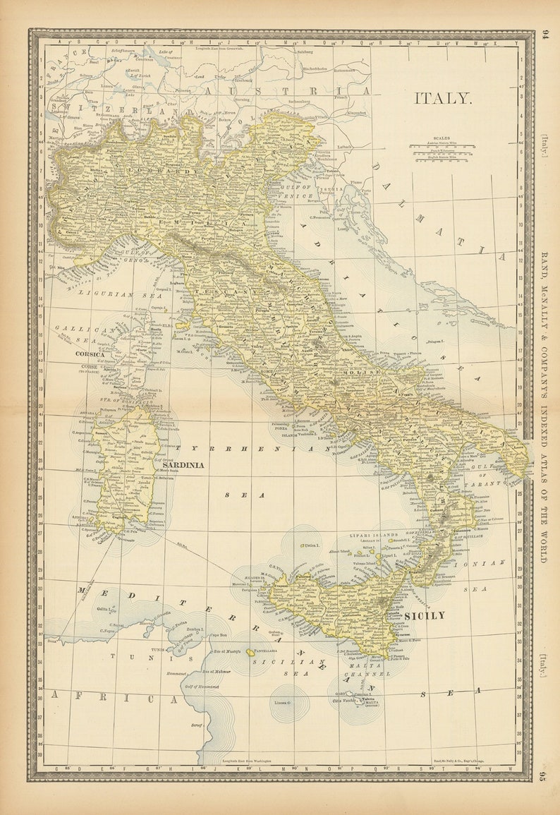 Old Map of Italy 1892 Fine Reproduction Large Map Fine Art - Etsy