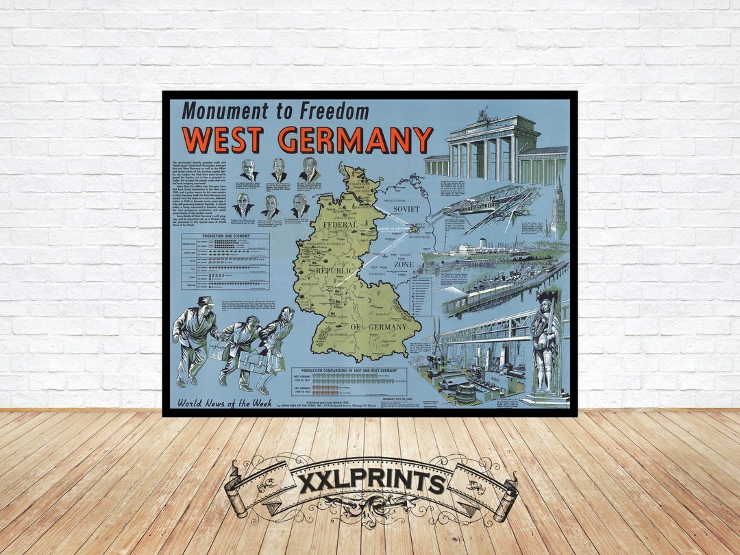 West Germany 1962 Map Poster, Vintage Fine Art Print - Etsy