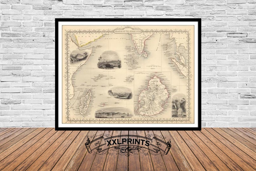 Old Map of Islands in the Indian Ocean, Mauritius, 1851, Antique Map ...