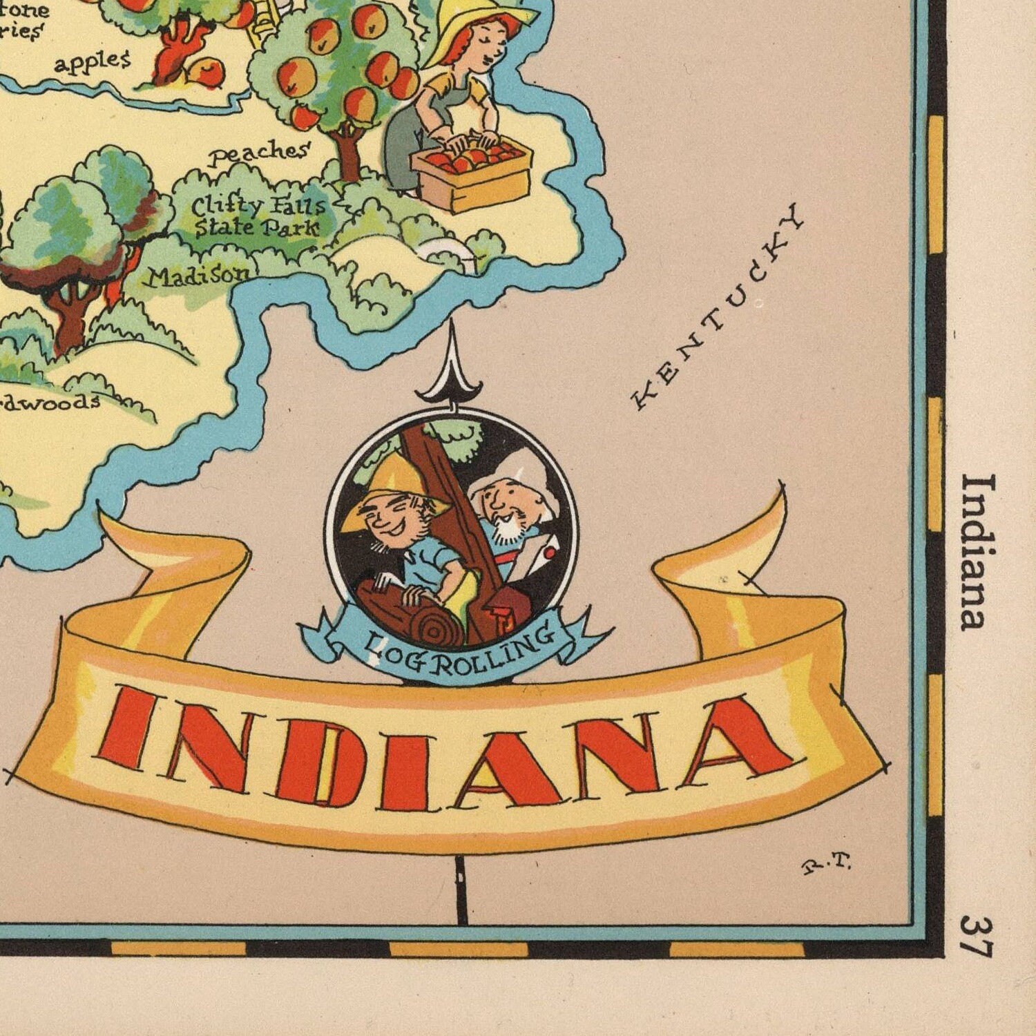 1935 Cartoon Map of Indiana Pictorial Map Fine Reproduction - Etsy