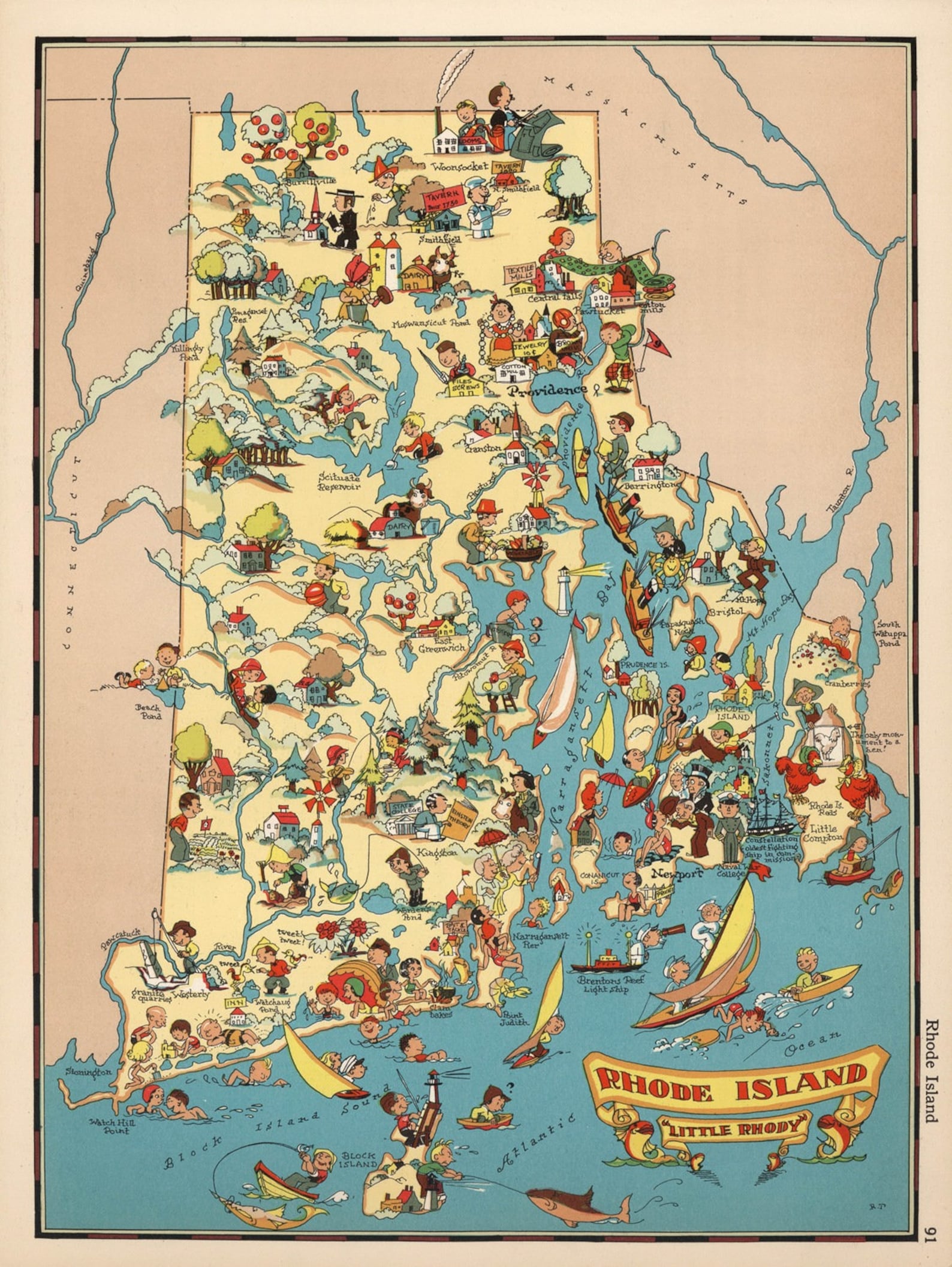 1935 Rhode Island Cartoon Map: Fine Art Print Reproduction - Etsy