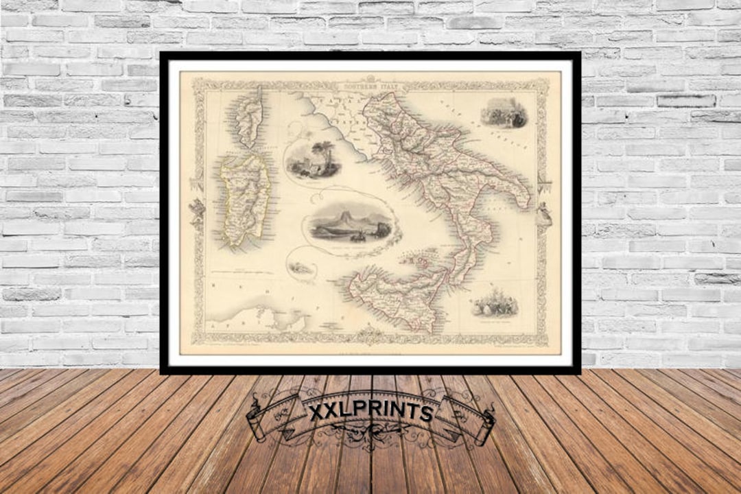 Antique Southern Italy Map: Calabria, Sicily, 1851 Fine Art Print - Etsy