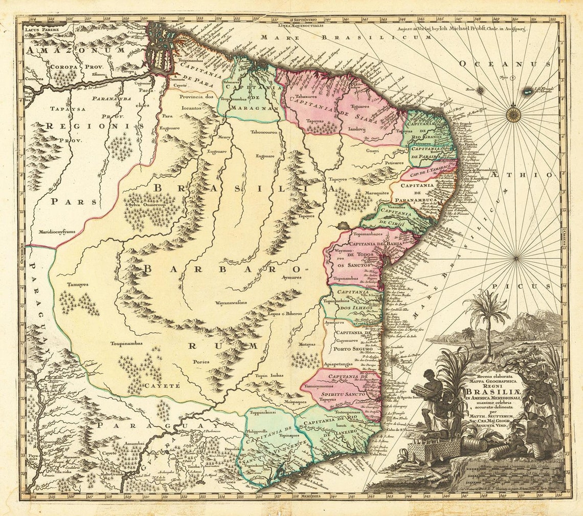 Old map of Brazil 1730 rare map antique fine reproduction | Etsy