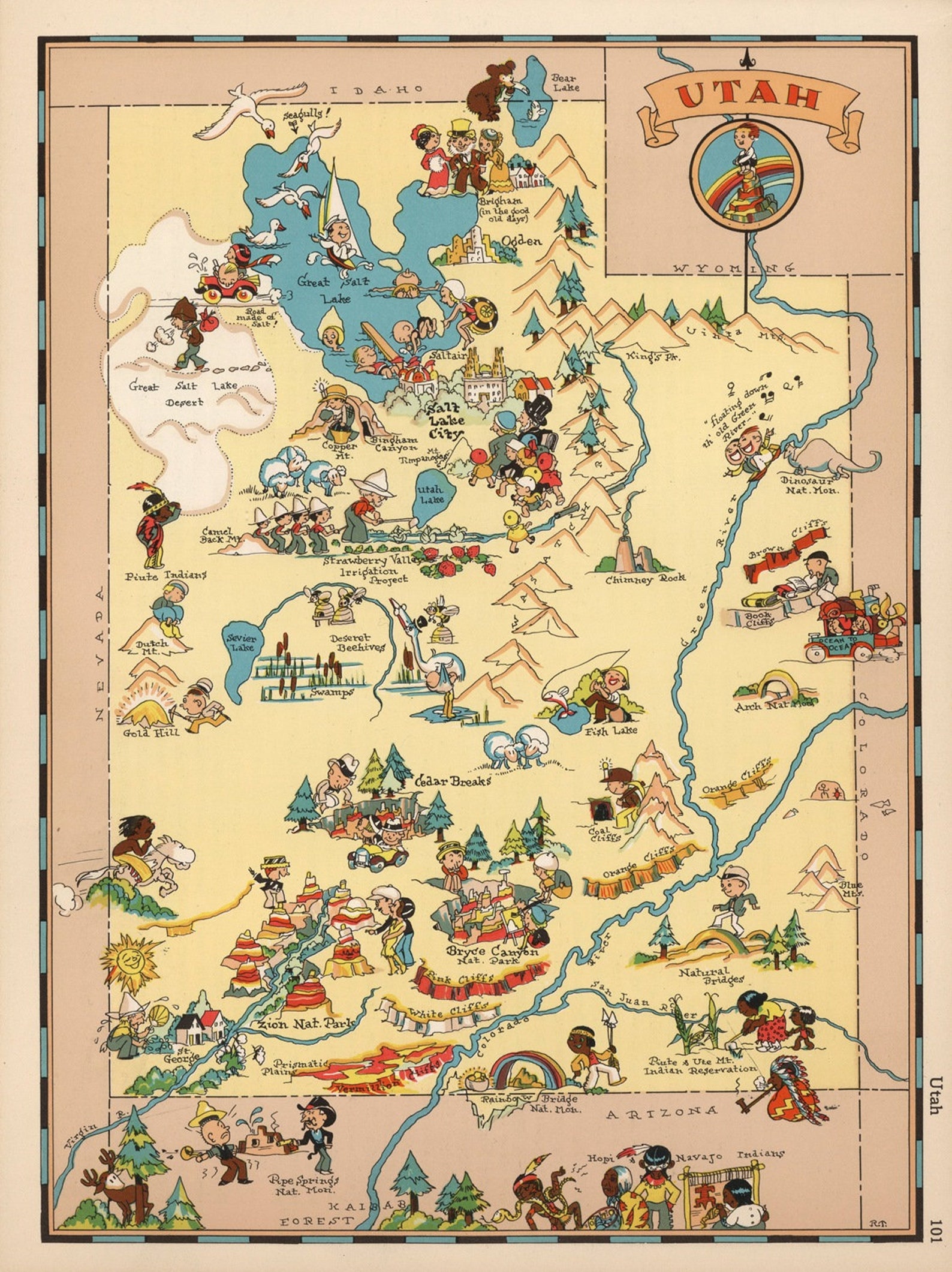 1935 Utah Cartoon Map: Pictorial Fine Art Print - Etsy