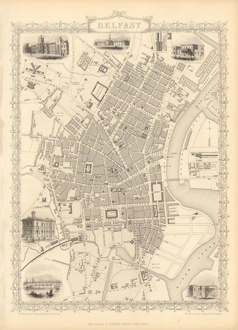 Belfast City Plan: 1851 Antique Map Reproduction Art Print - Etsy