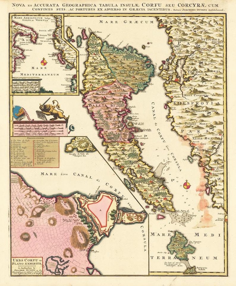 Corfu Map Print: 1730 Antique Reproduction, Fine Art Giclée - Etsy