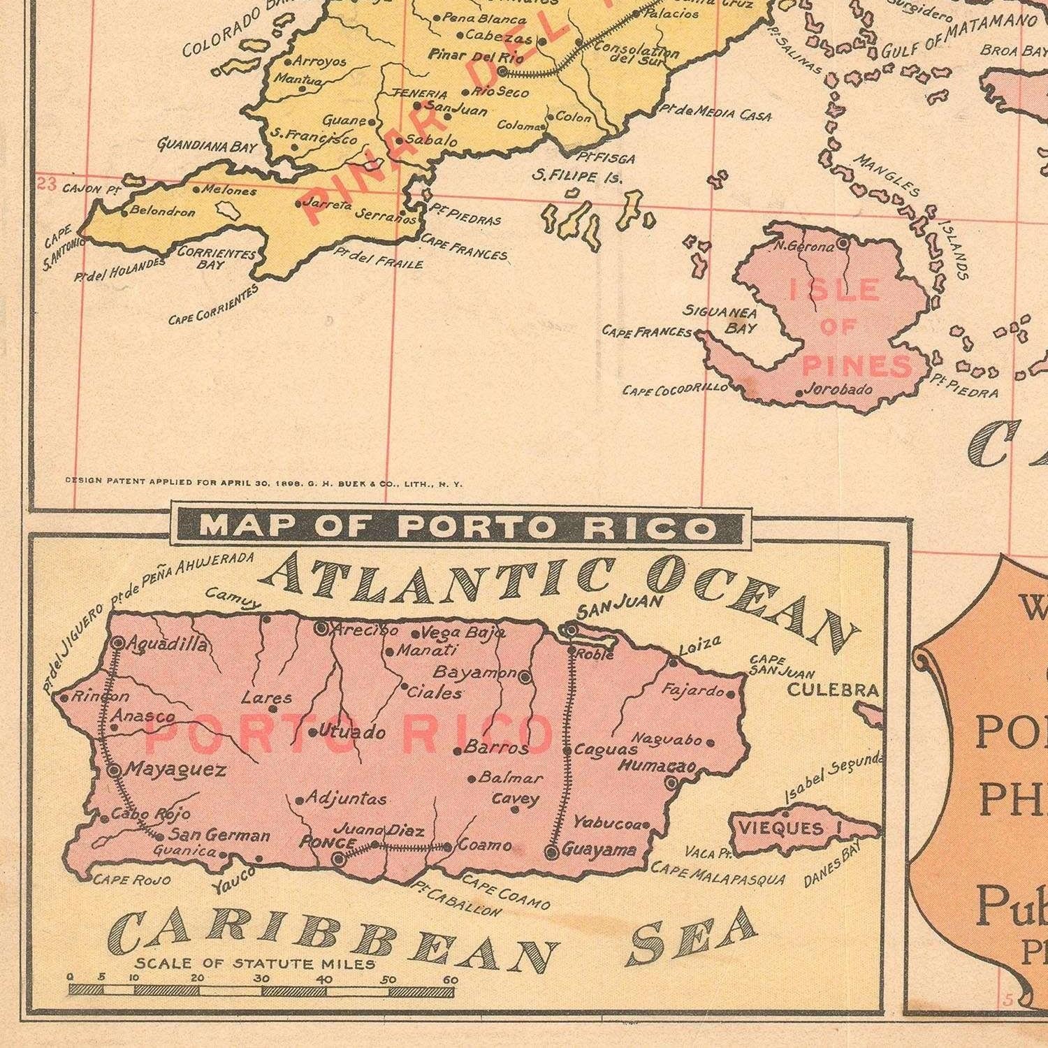 Old Map of Cuba 1898 Antique Map Fine Reproduction Large | Etsy
