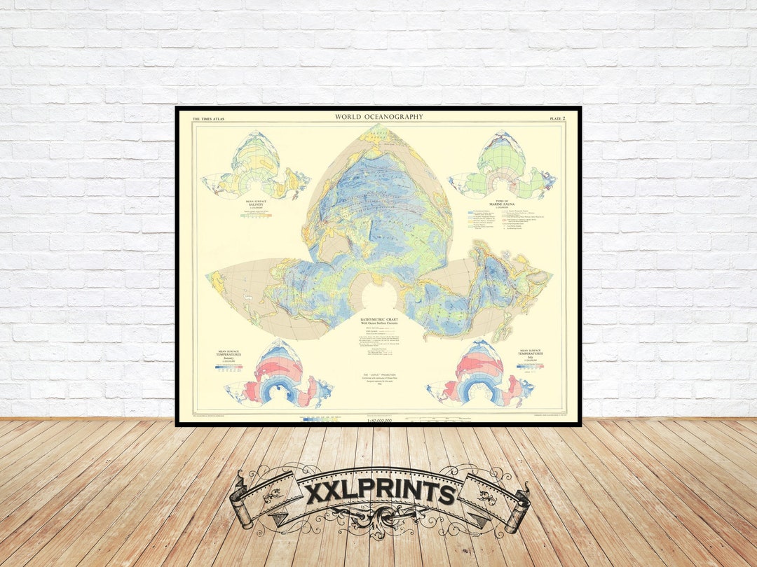 Vintage World Oceanography Map Print: 1957 Fine Art Reproduction - Etsy