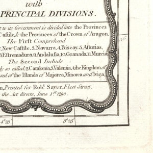 Antique Map of Spain and Portugal, 1790: Fine Art Print - Etsy