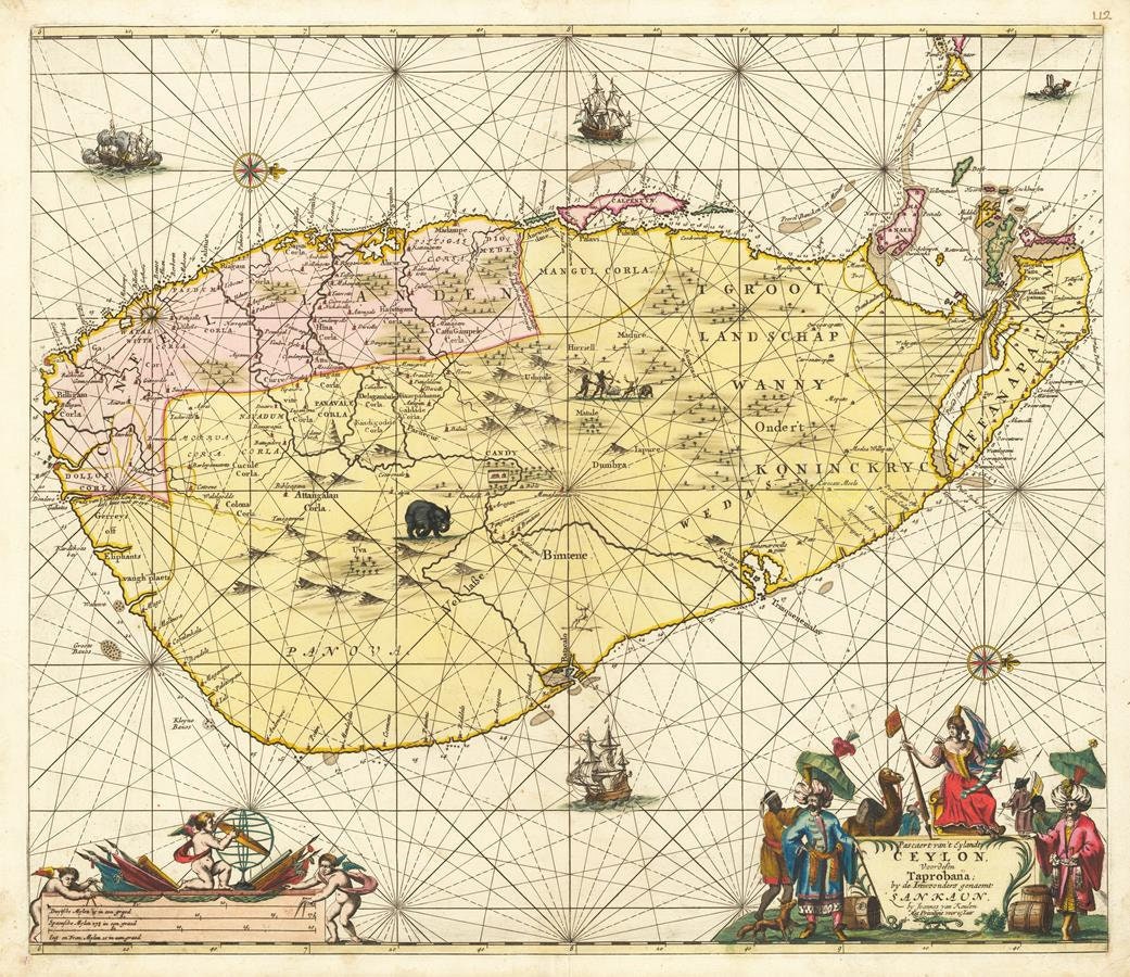 Ancient map of Ceylon, 1683, very rare map, old map, fine reproduction ...