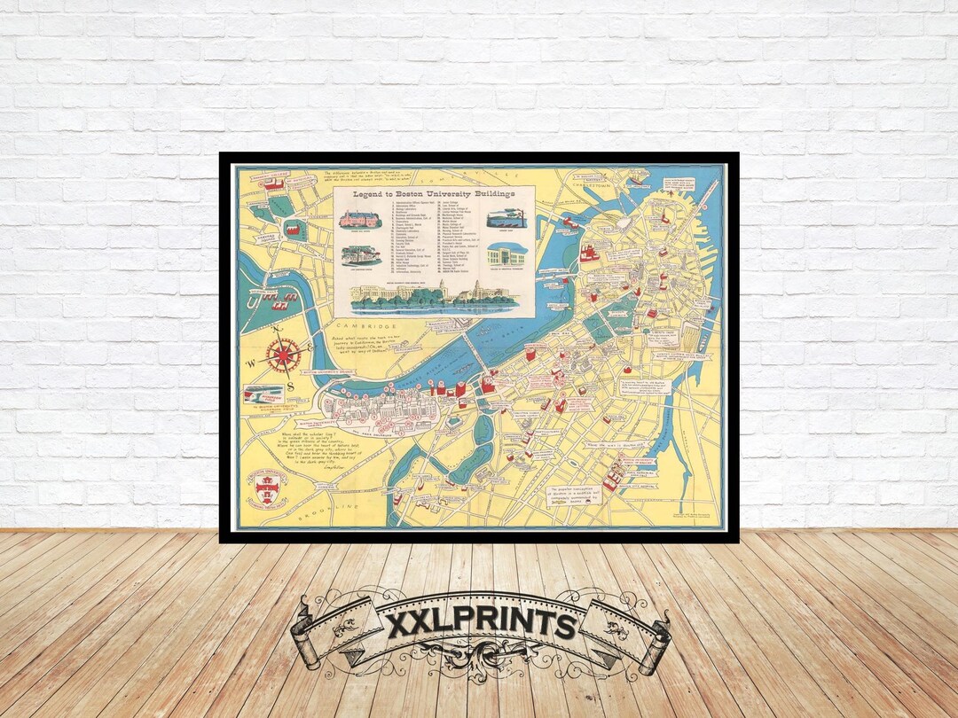 Old Map of Boston University, 1953, Fine Reproduction, Fine Art Print ...