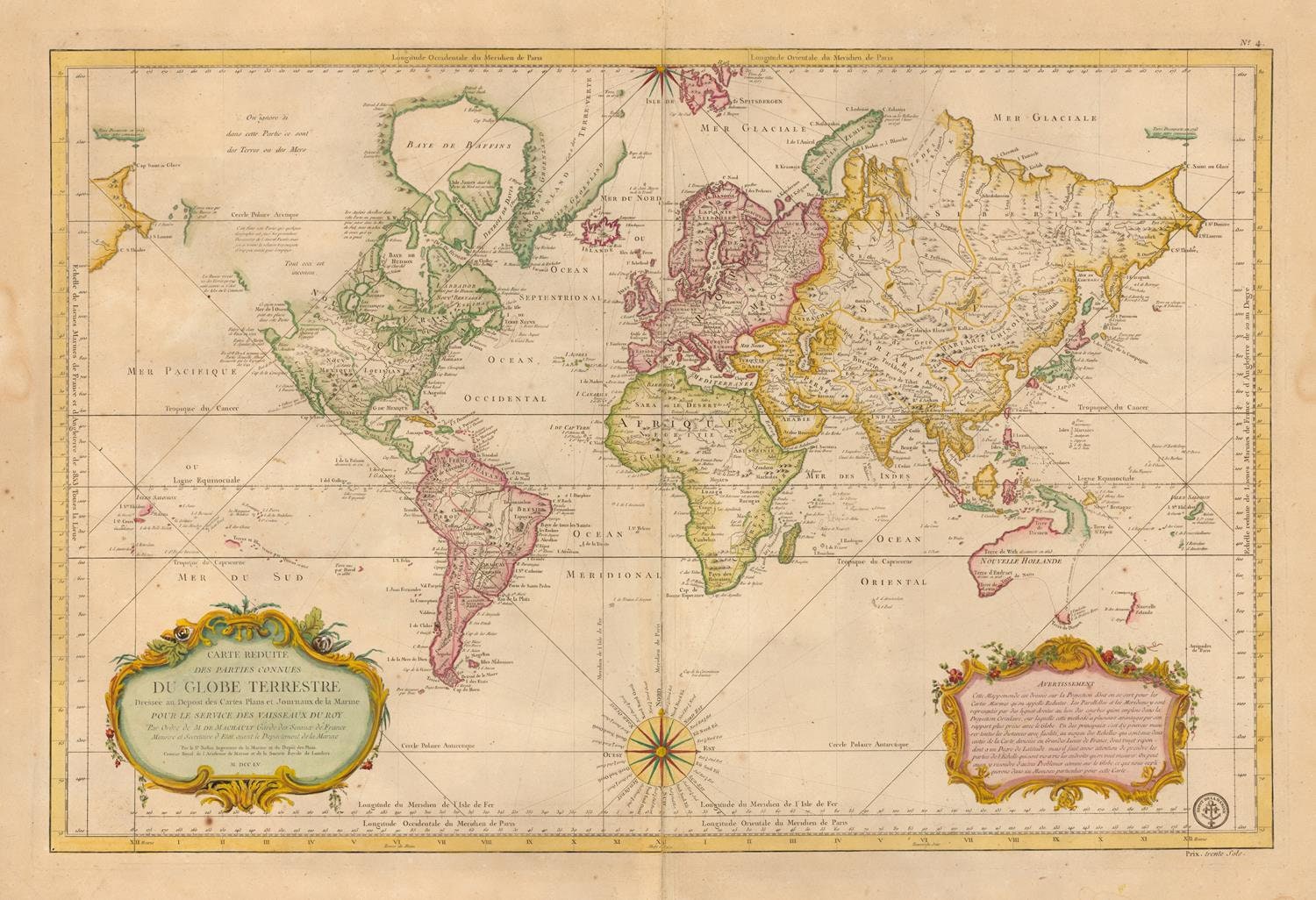 1755 World Map Print: Antique Fine Art Reproduction - Etsy