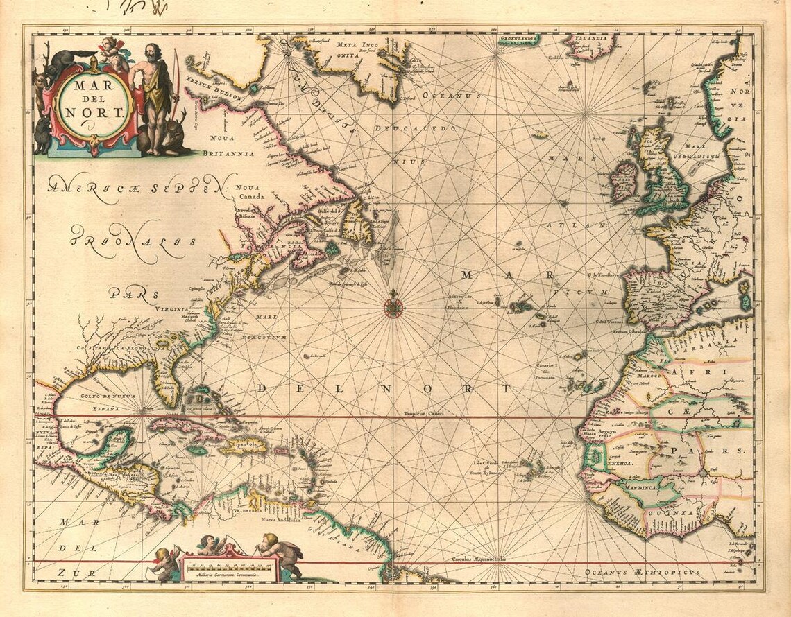 Ancient Map of Atlantic Ocean Mar Del Nort 1661 Rare Map | Etsy