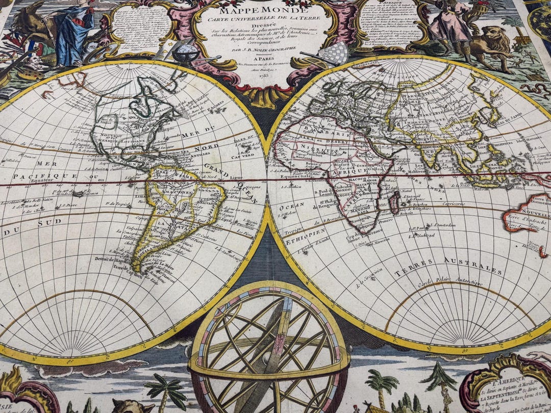 The World in Two Hemispheres Map Print,1755 Fine Reproduction - Etsy