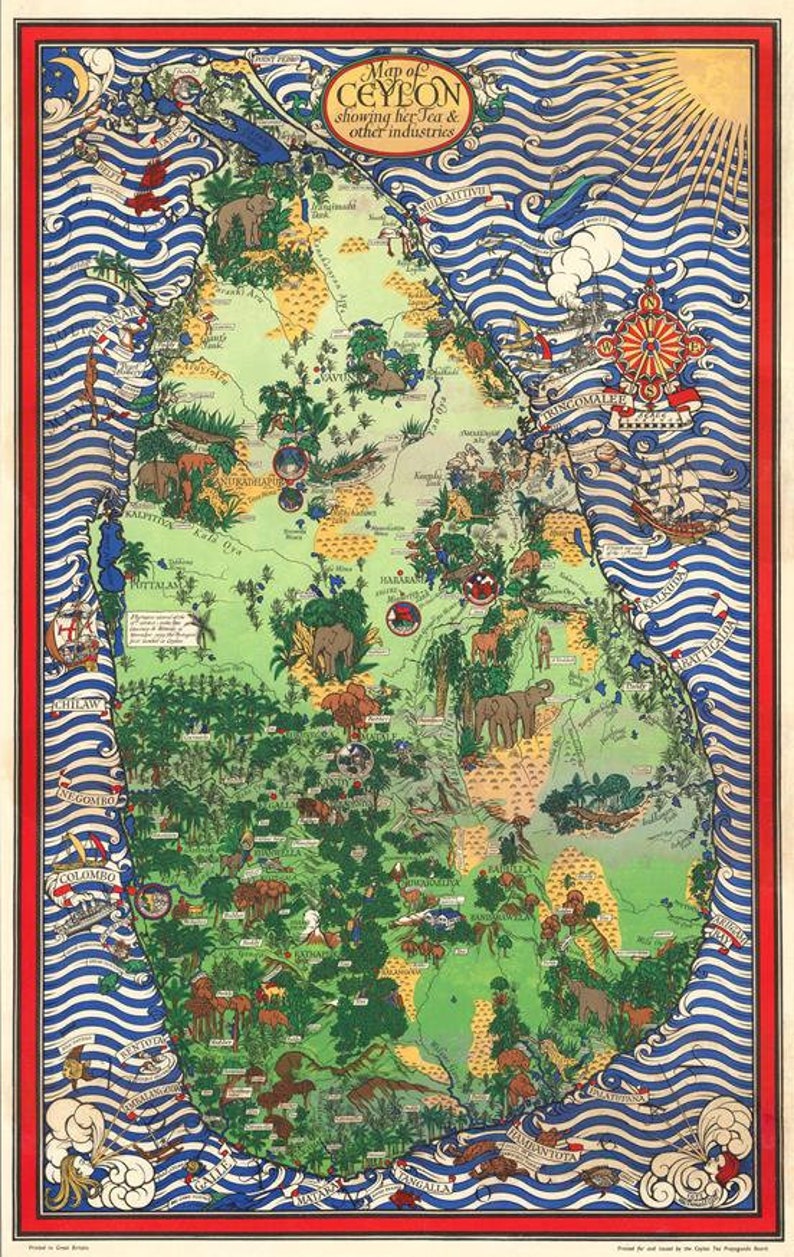 Old map of Ceylon 1933 Sri Lanka map fine reproduction | Etsy