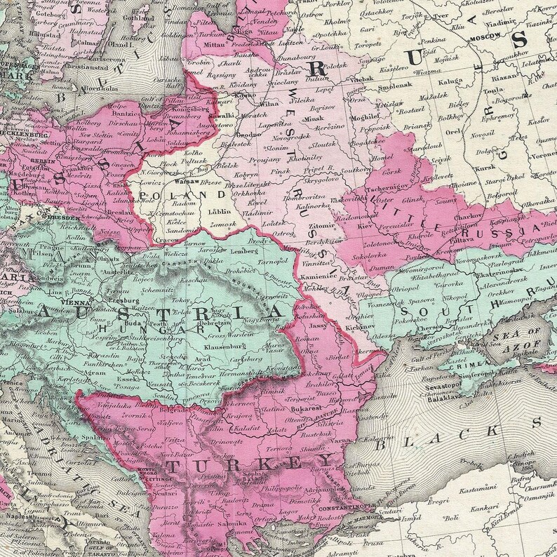 Antique Map of Europe 1864 Old Map Fine Reproduction Large - Etsy