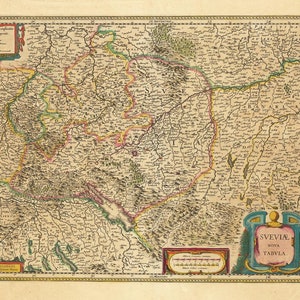 Old Map of Heidelberg,stuttgart,ulm,augsburg,river Danube,1635, Rare ...
