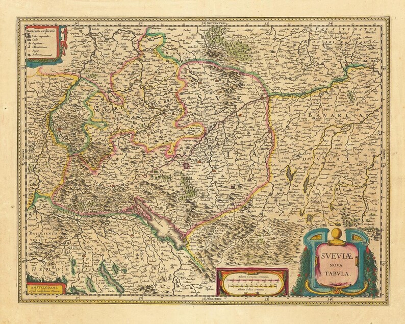 Antique Map Print: Heidelberg, Stuttgart, Ulm, Augsburg, 1635 - Etsy
