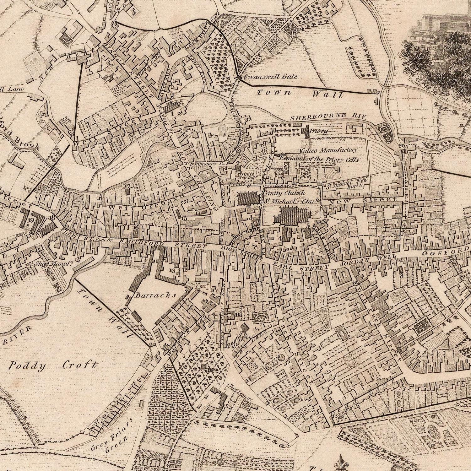 Antique Coventry Map Print: 1807 City Plan Reproduction - Etsy