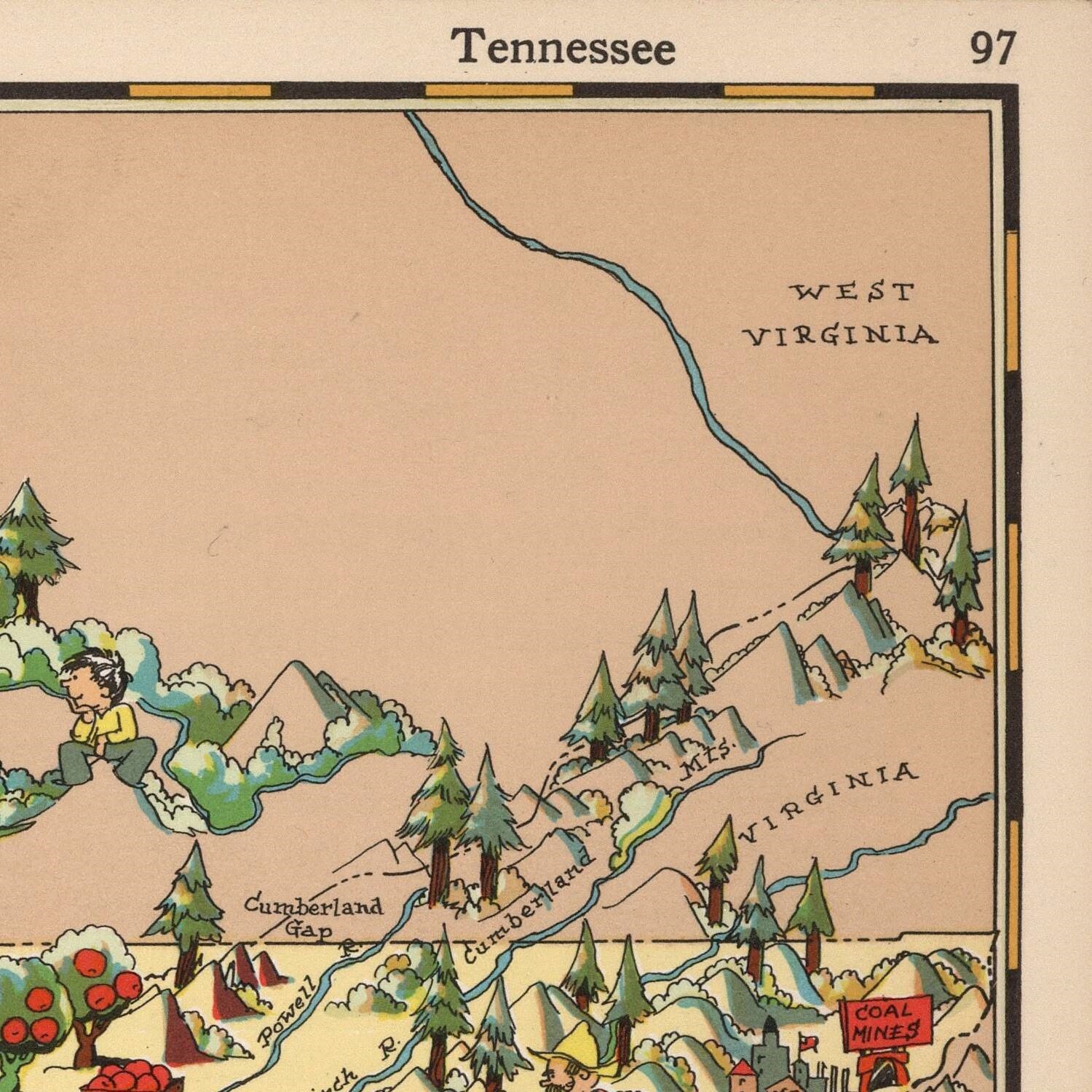 1935 Cartoon Map of Tennessee Pictorial Map Fine | Etsy