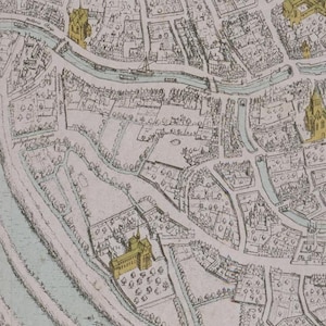 Mapa antiguo de Brujas, 1562, Bélgica, mapa muy raro, reproducción fina ...