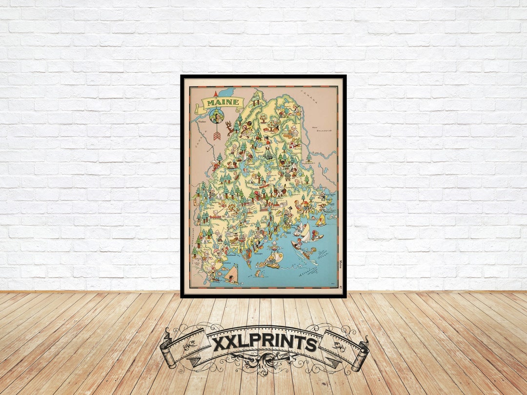 1935 Maine Cartoon Map: Pictorial Fine Art Print - Etsy