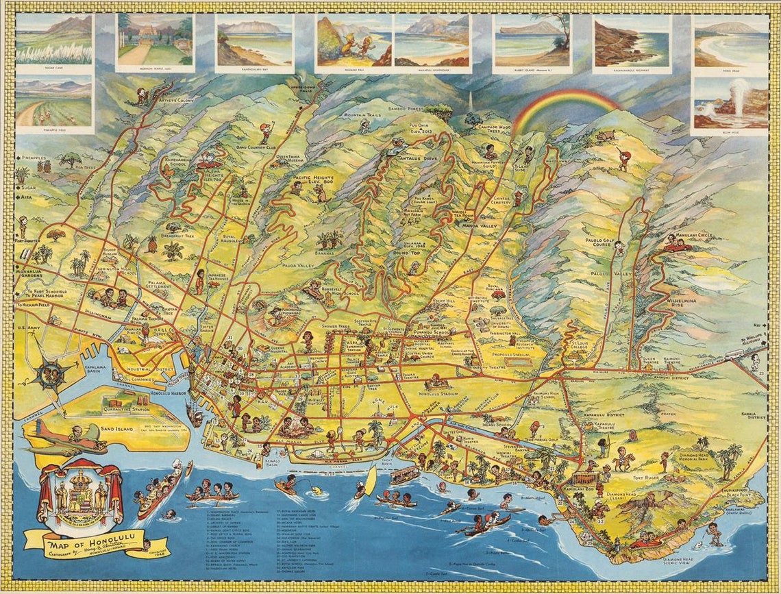 Honolulu Hawaii Map Print: 19th Century Pictorial Art - Etsy