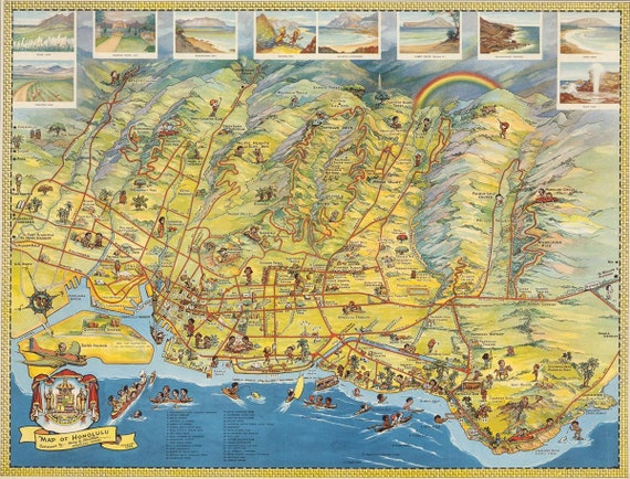 Old Honolulu Map City Of Honolulu. Territory Of Hawaii. / Detailed Map