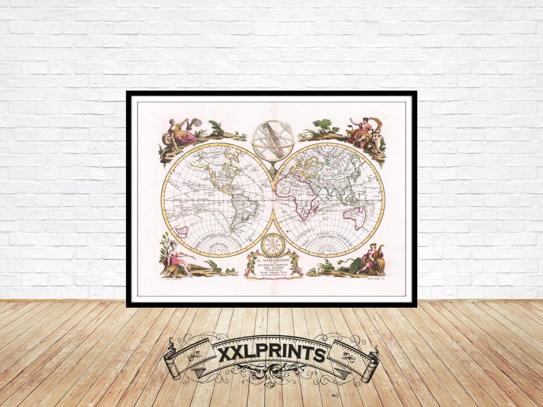 Antique Map of the World, 1774, Fine Reproduction, Large Map, Fine Art ...