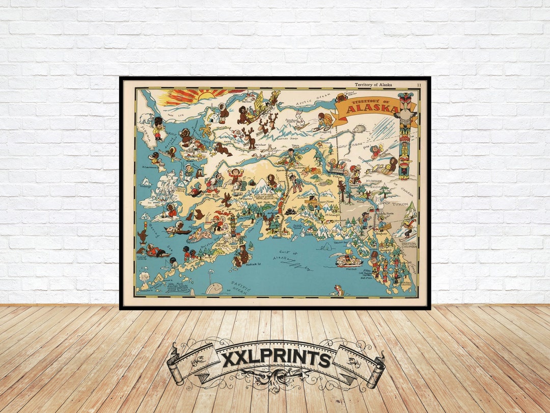 1935 Cartoon Map of Alaska: Fine Art Giclée Print - Etsy