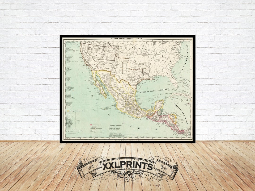 1850s Map of Mexico: German Language Fine Art Print - Etsy