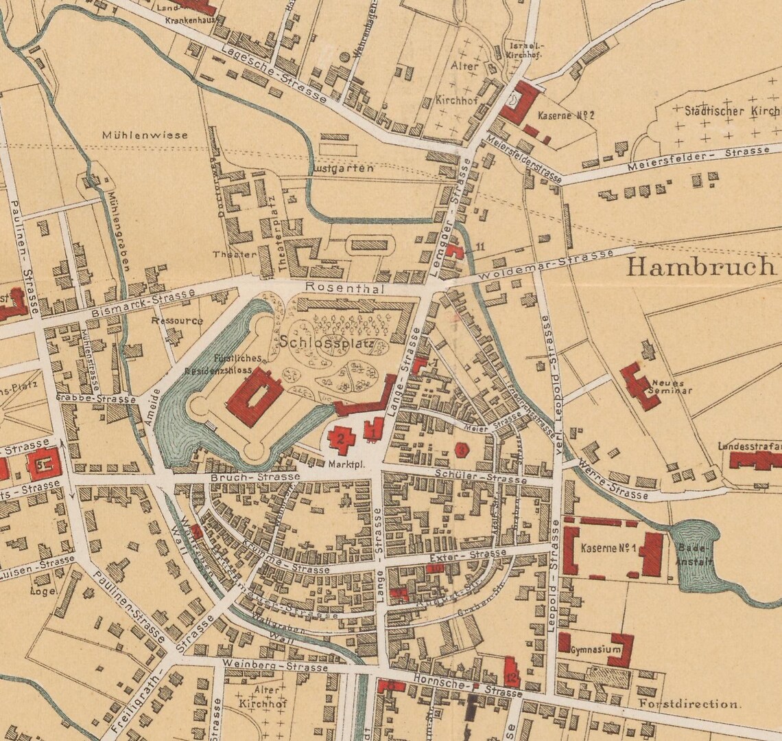 Antique map of Detmold Germany 1891 city plan rare fine | Etsy