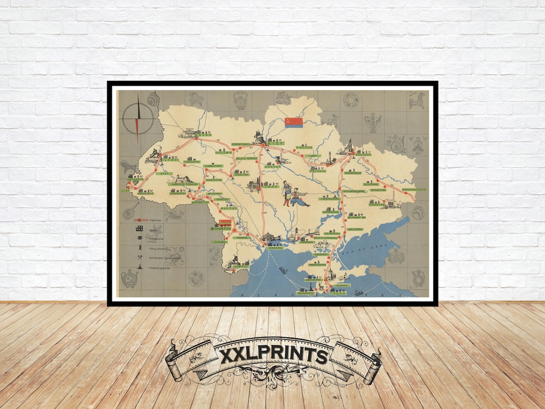 Old Tourist Map of Ukraine, 1960, Fine Reproduction, Large Map, Fine ...
