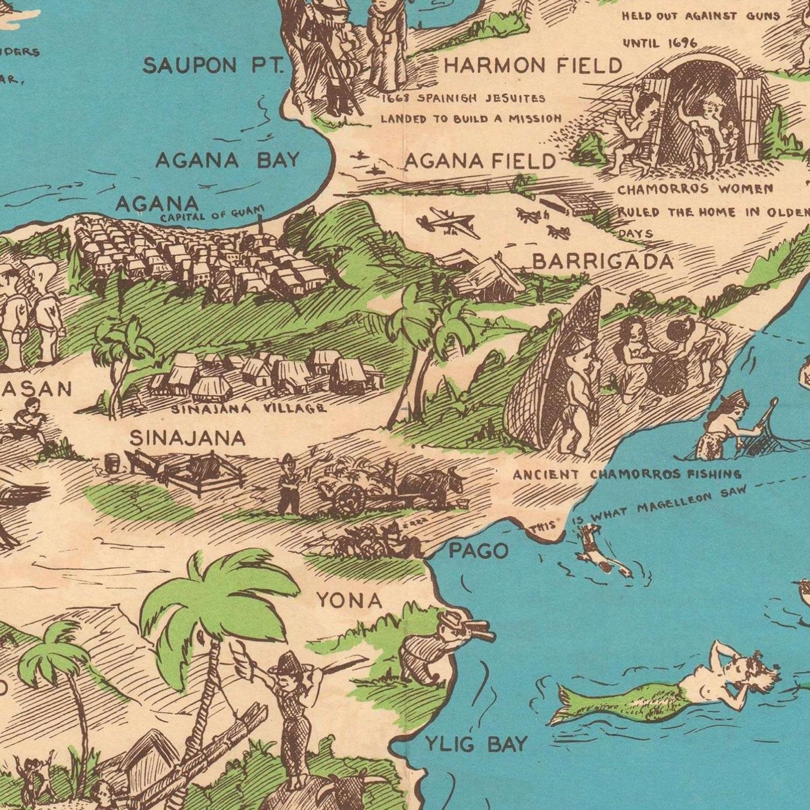 Old Map Of Guam Marianas Islands 19th Century Pictorial Etsy