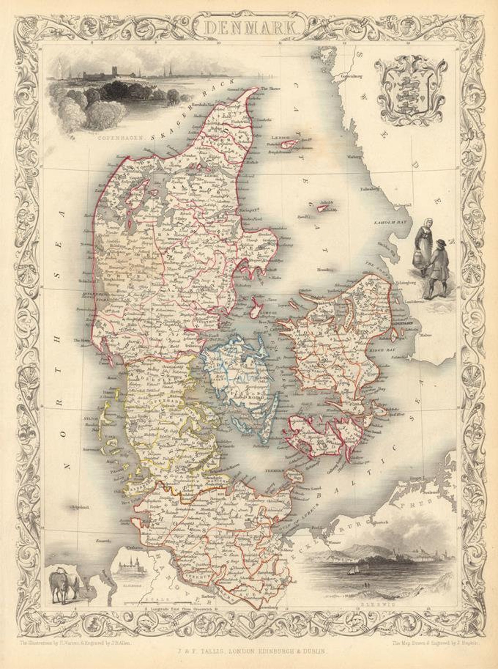 Old Map of Denmark 1851 Antique Map Fine Reproduction - Etsy
