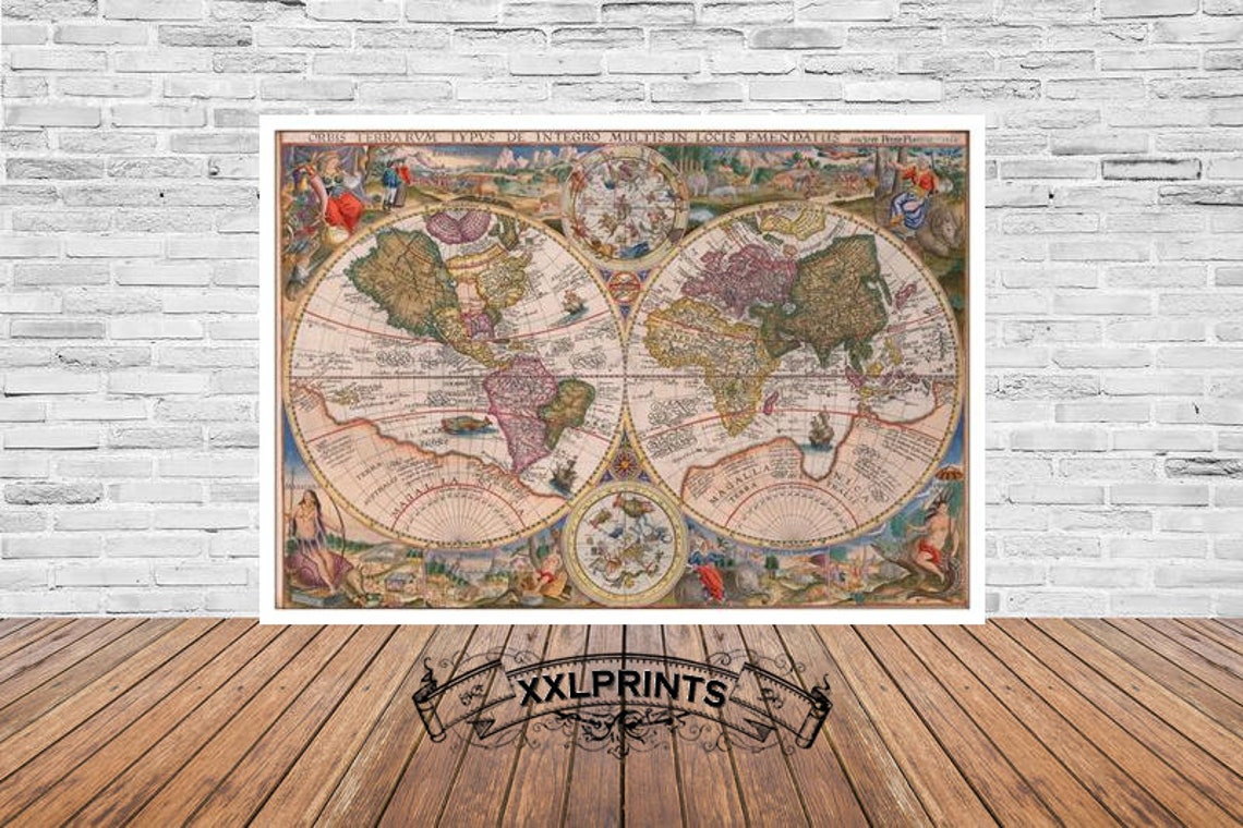 Ancient Map of the World 1594 Extremely Rare Beautiful | Etsy