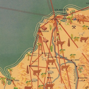 Old Pictorial Map of Colombia, 1950 - Fine Art Print - Etsy