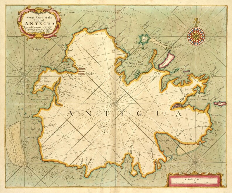 Antique Map of Antigua 1701: Fine Art Giclée Print - Etsy