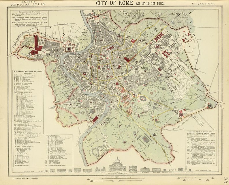 1883 Rome Map Print: Antique City Plan, Fine Art Reproduction - Etsy Canada