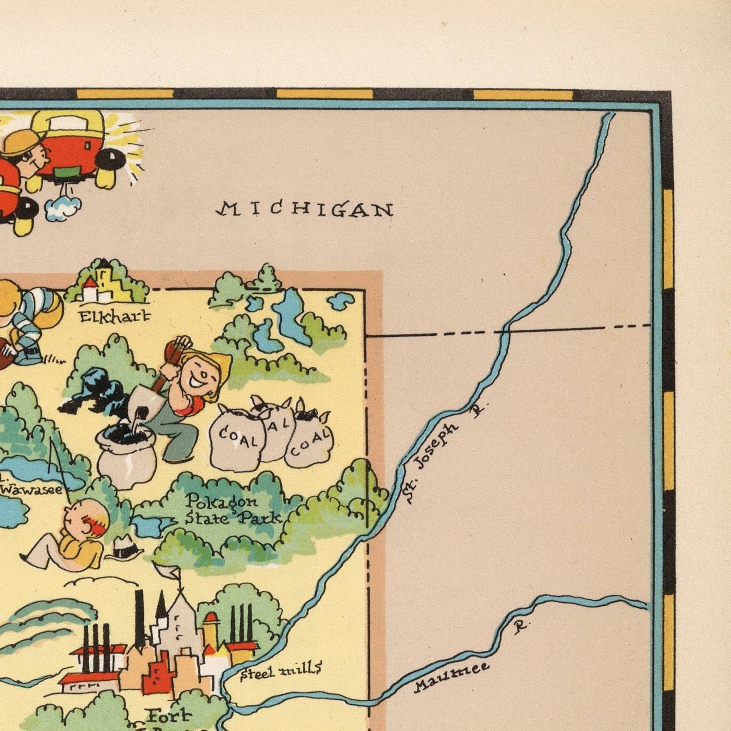 1935 Cartoon Map of Indiana Pictorial Map Fine Reproduction - Etsy