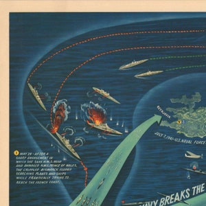 Old Map of North Sea, World War 2, Europe, 1944, Pictorial, Fine ...