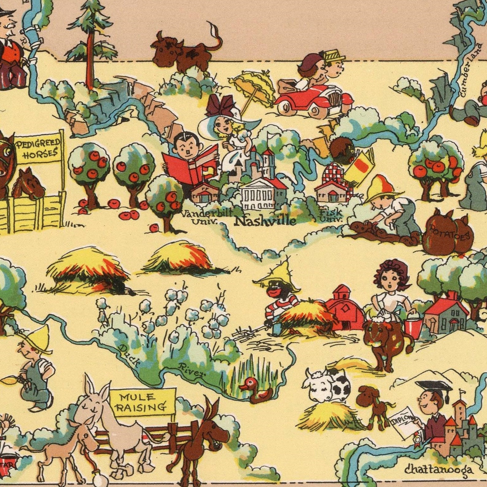 1935 Cartoon Map of Tennessee Pictorial Map Fine | Etsy