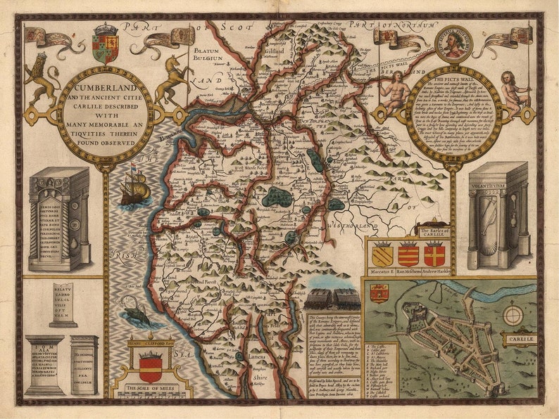 Cumberland & Carlisle Map Print: 1627 Antique United Kingdom ...
