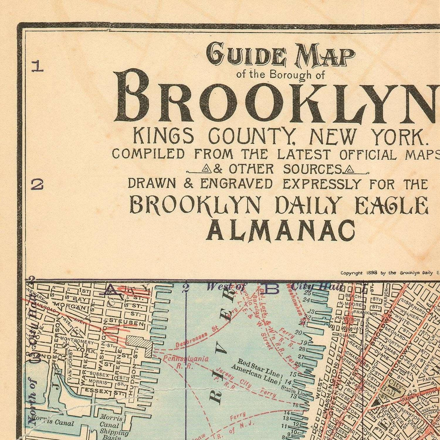 Brooklyn Borough Map Print 1898: Antique Fine Art Reproduction - Etsy