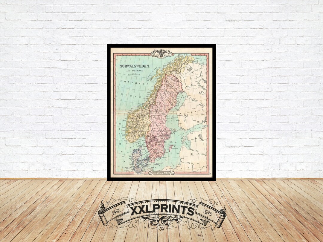 Old Map of Norway, Sweden and Denmark, 1850, Cruchley's Maps, Fine ...
